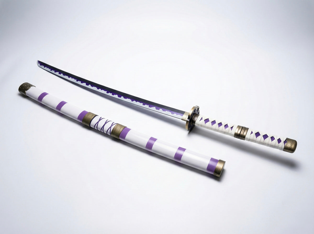 104 cm Wooden Katana – White & Purple Anime Style Samurai Sword (Displ